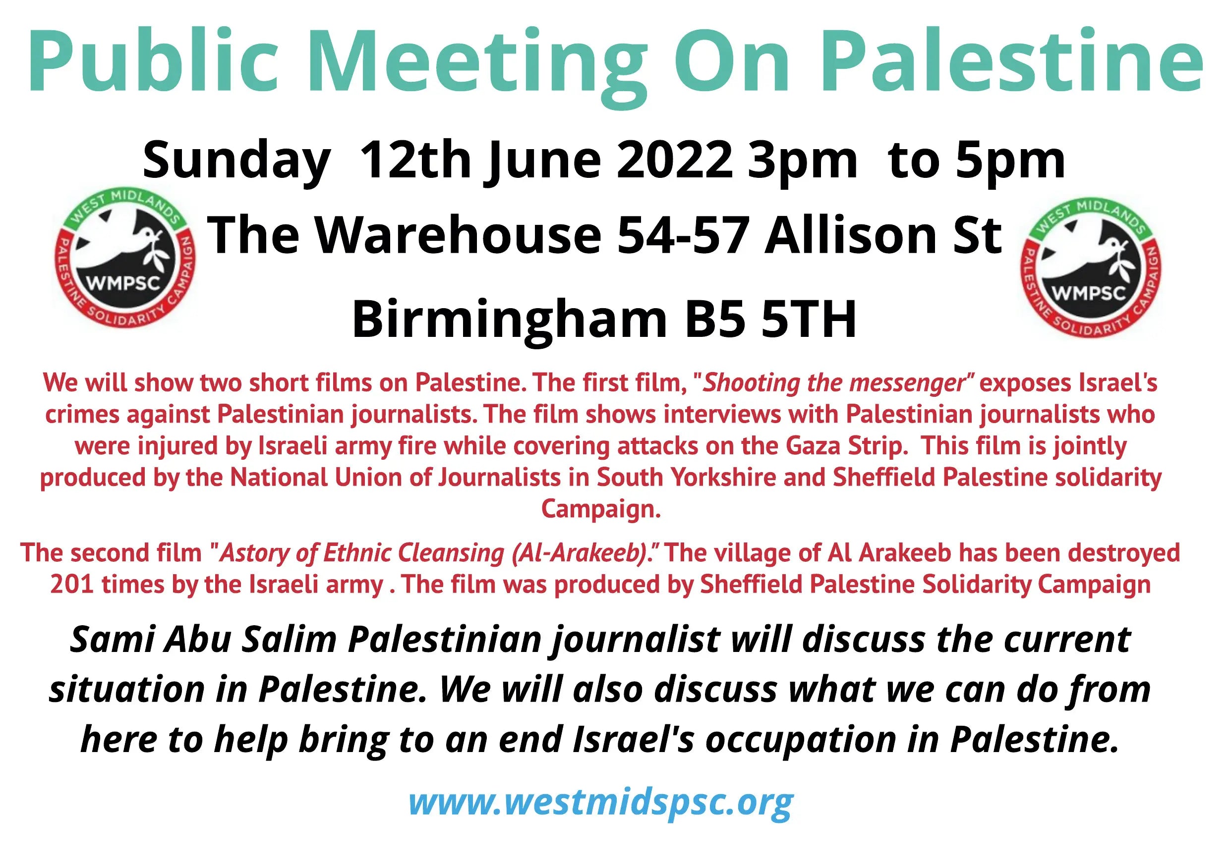 Public Meeting on Journalism in Palestine – WMPSC